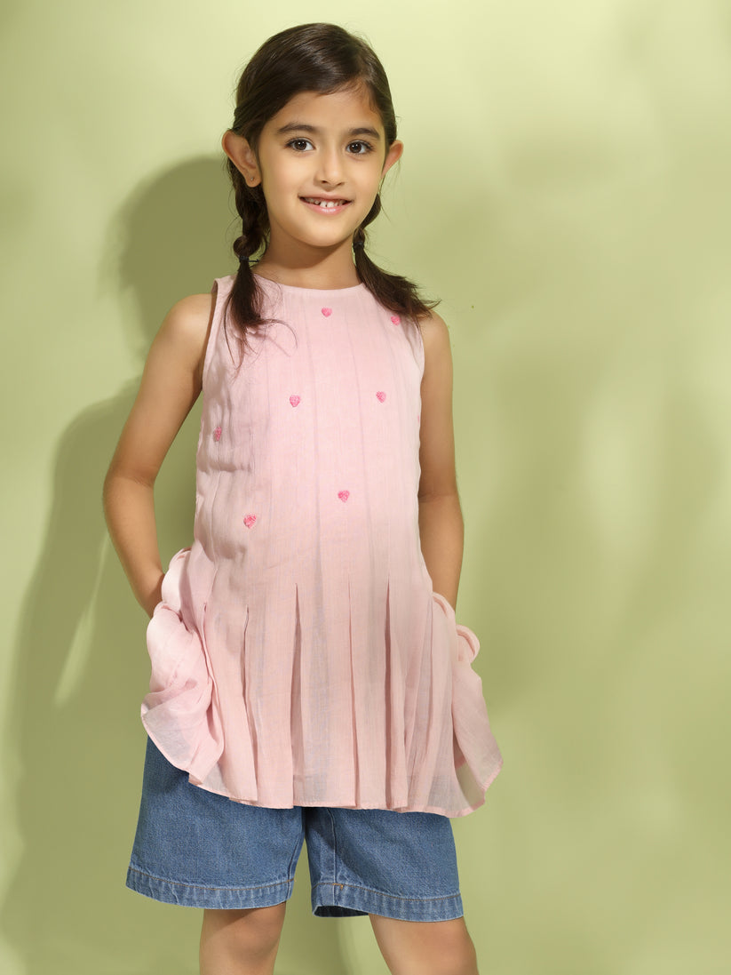 Shop Best Rose Pink Sleeveless Box Pleated Top for Women Online Order ...